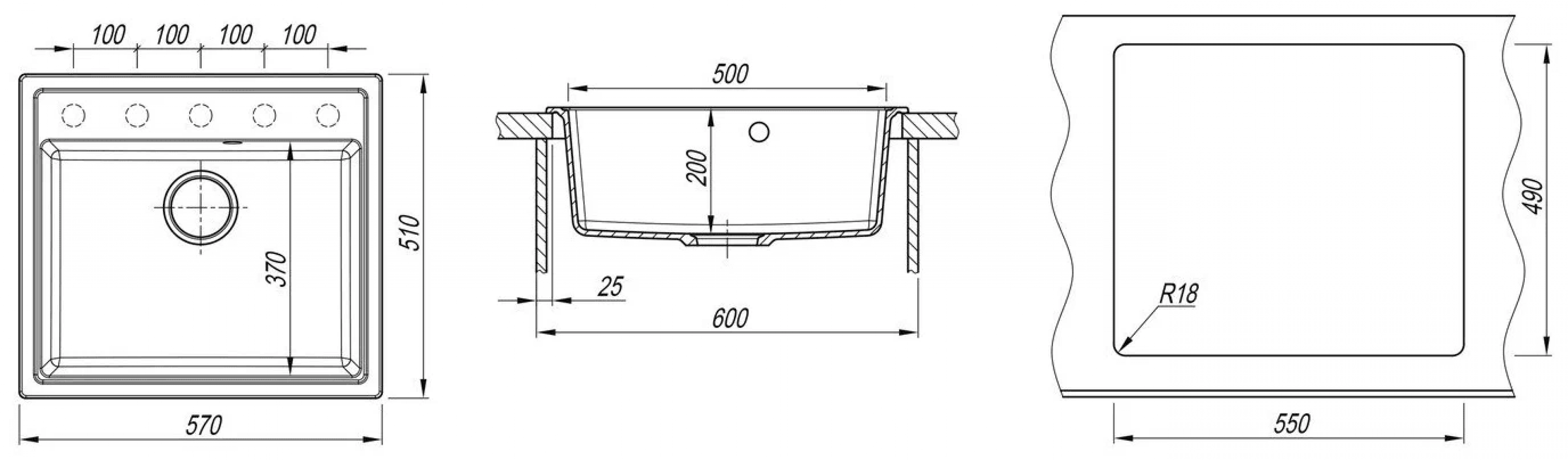 Granitna sudopera – Dr.Gans – Nika 570 – 570×510/200mm – Crna – ELMOS ...